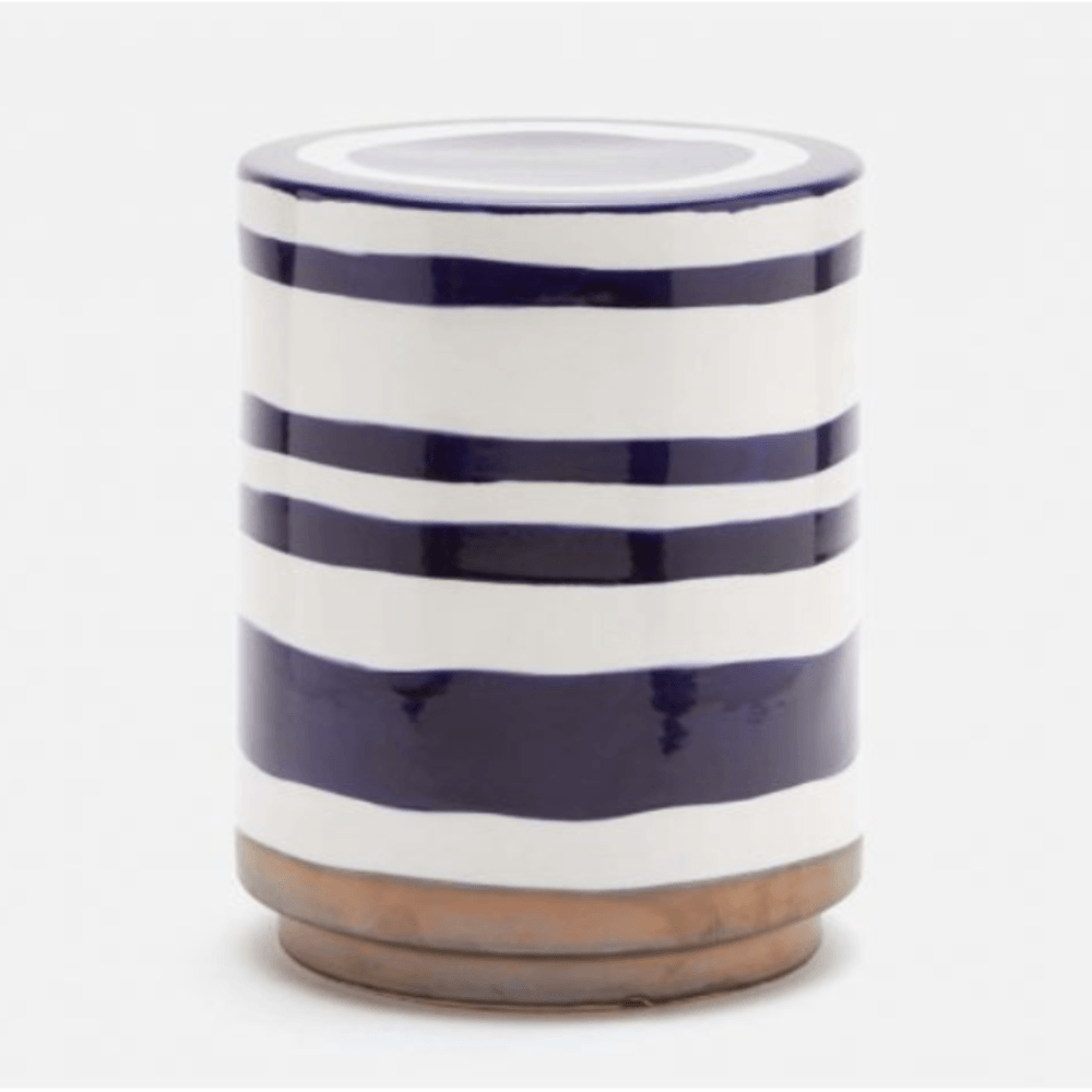 Blue and White Striped Column Ceramic Stool – Global Home Interiors